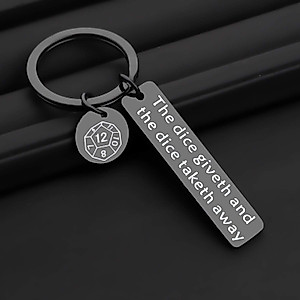 FOTAP Dungeon Master Gifts The Dice Giveth And The Dice Taketh Away Keychain DM Gift Dungeon Masters Fans Gift (Dice BLK)