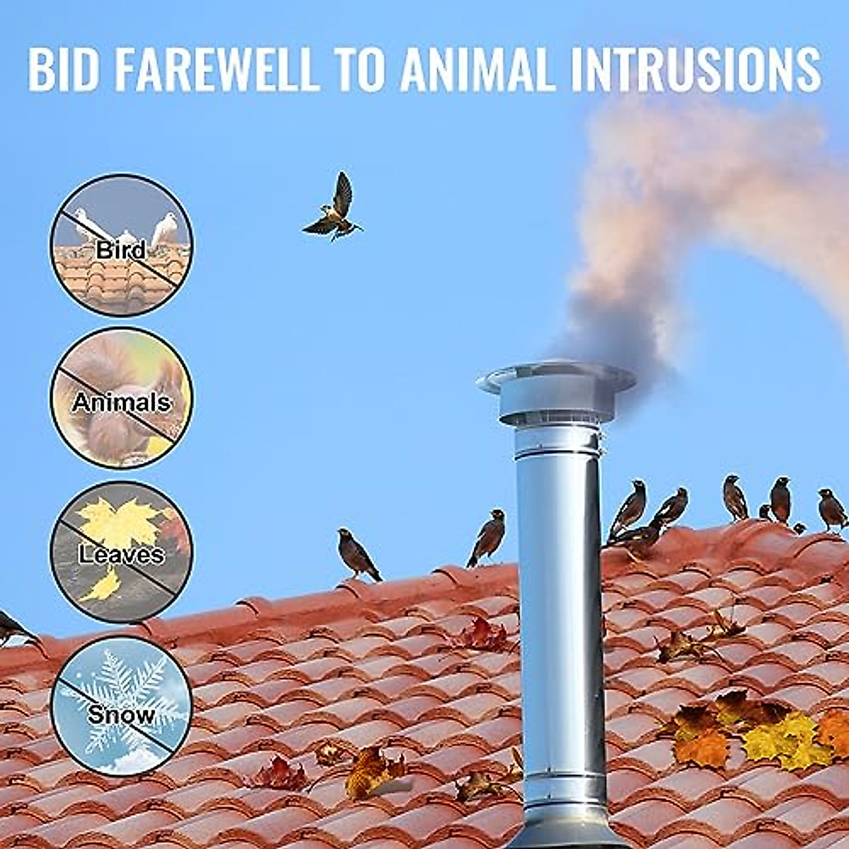 VEVOR Chimney Cap 6 inch All Weather & Reinforced Screws & Easy Installation, for Perfect Insulation Vent Cover Outside, Silver