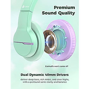 iClever HS19 Kids Headphones with Microphone for School, Volume Limiter 85/94dB, Over-Ear Girls Boys Headphones for Kids with Shareport, Foldable Wired Headphones for iPad/Fire Tablet/Travel, Green