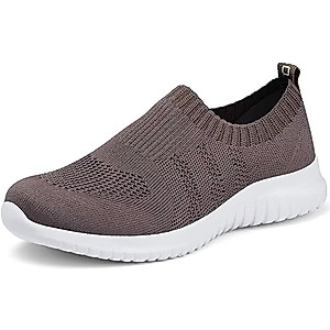 LANCROP Women's Lightweight Walking Shoes - Casual Breathable Mesh Slip On Sneakers Wide 12 US, Label 44 Brown