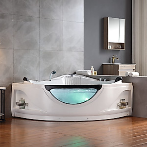 Empava Corner Whirlpool Bathtub with Heater,2 Person 59" Jetted Tub with Light,Spa Hydromassage with Chromatherapy,Acrylic,White, ETL Certified