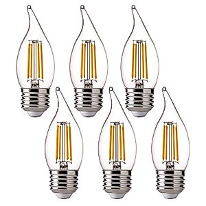FLSNT LED 60 Watts Equivalent Chandelier Light Bulbs, CA11 Dimmable Filament Clear LED Candelabra Bulbs, E26 Medium Base, 2700K Soft White, 6 Pack