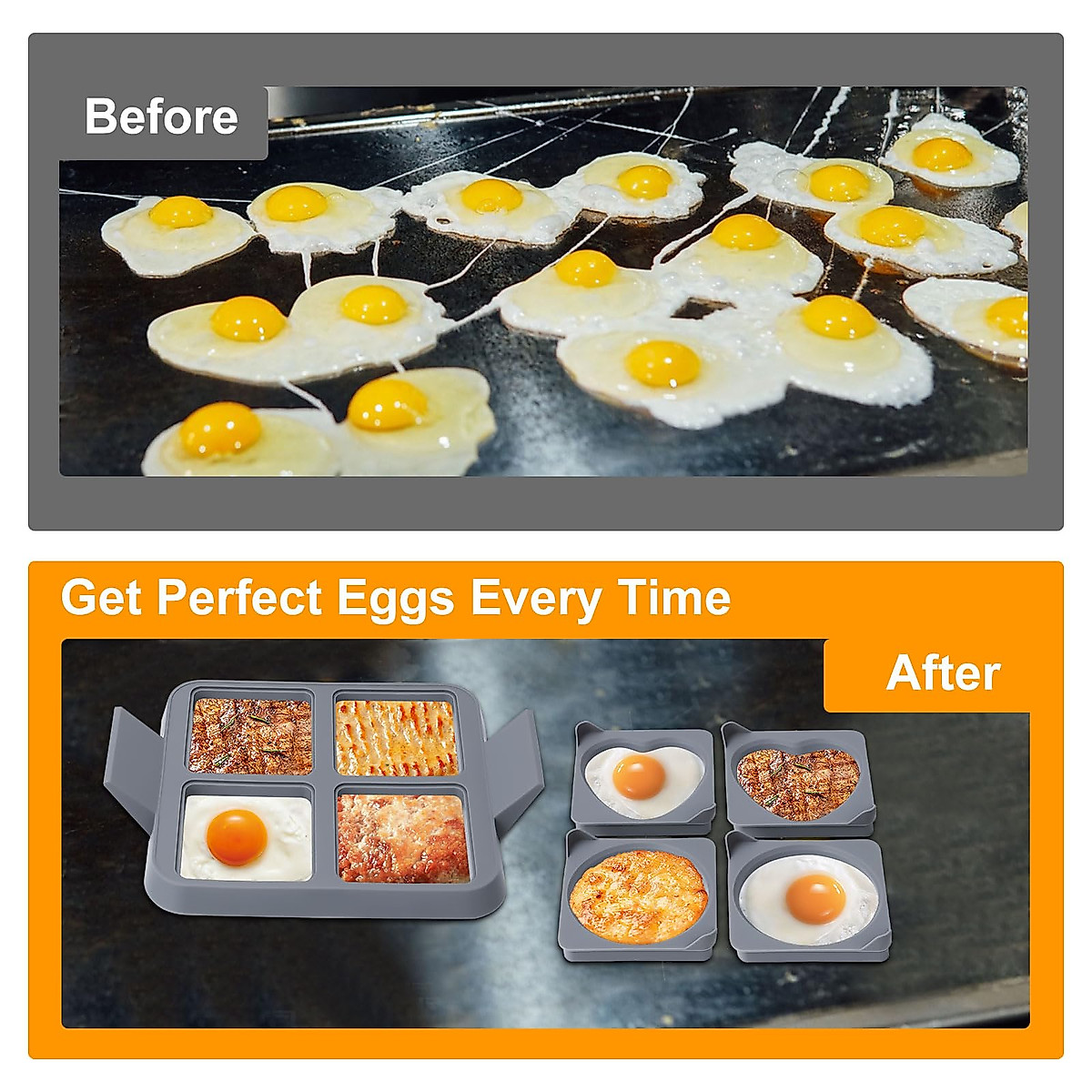 Silicone Egg Rings, Silicone Pancake Mold, Non-Stick Square Round Heart Egg Mold Fried Egg Cooker Ring, Detachable Egg Ring Molds for Eggs, Pancakes, Breakfast Sandwiches