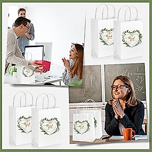 100 Pieces Small Thank You Gift Bags with Handles Baby Shower Party Bags Greenery Paper Goodie Bags Gift Wrap Bags for Business, Boutique, Birthday, Gifts, Wedding Favors, 5.91 x 3.15 x 8.27 Inch