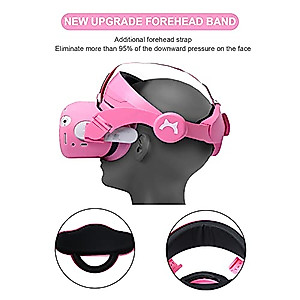 MODJUEGO VR Adjustable Head Strap for Oculus Quest 2 Accessories with Silicone Touch Controller Grip Cover,Barbie Pink 6 in1 VR Shell Protector Cover & VR Face Cover Replacement Set