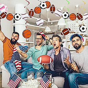 18 Pieces Sports Party Decorations Sports Themed Birthday Party Supplies 2 Pieces Sports Theme Banner and 16 Pieces Hanging Swirl Sports Bunting Basketball Football Soccer Baseball Paper Garland