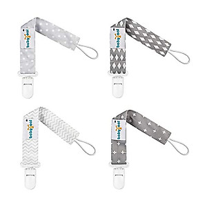 Babygoal Neutral Pacifier Clips, 4 Pack Binky Paci Holder and Leash for Boys and Girls Fits for Most Pacifier, Binkie Styles & Baby Teethers & Toys and Gift 4PS07-B