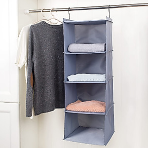 DonYeco Hanging Closet Organizer, Easy Mount Foldable 4-Shelf Hanging Closet Wardrobe Storage Shelves, Clothes Handbag Shoes Accessories Storage, Washable Oxford Cloth Fabric, Gray