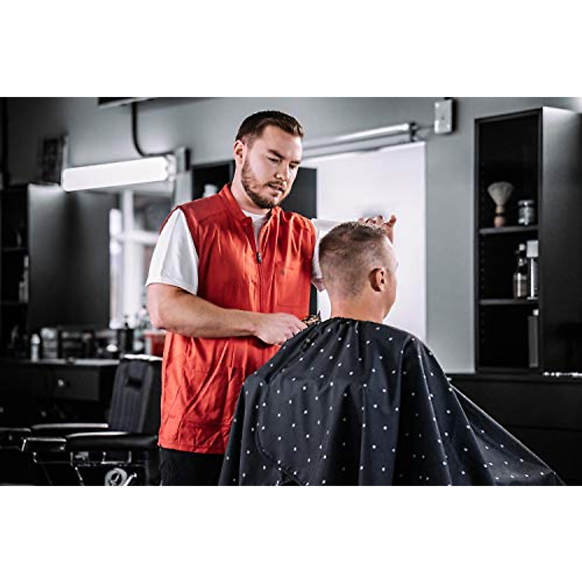 Barber Strong The Barber Vest, Men's Red, Hair Repellent, Ultra Lightweight and Breathable Mesh Side Panels, Sleeveless, Features 3 Pockets and 2-Way Zipper Closure - Size 2XL, Great for Pet Grooming