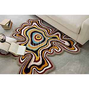 Anthrofy Illusion Waves Area Rug – 5’ x 8' – Handmade Wool Area Rugs – Multi Color – Rugs for Living Room, Bedroom – Anti-Skid – Carpets with Non-Slip Natural Backing with 100% Cotton