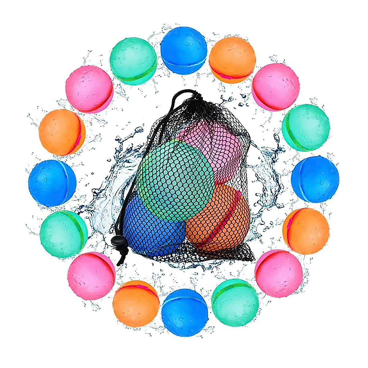Water Balloon Balls, 20 pcs Reusable, No Latex, Splash Bomb with Net Mesh Bag, Magnetic Sealing Water Ball Bomb for Kids Adults Outdoor Activities Water Games Toy Summer Fun Party Supplies 20 pcs