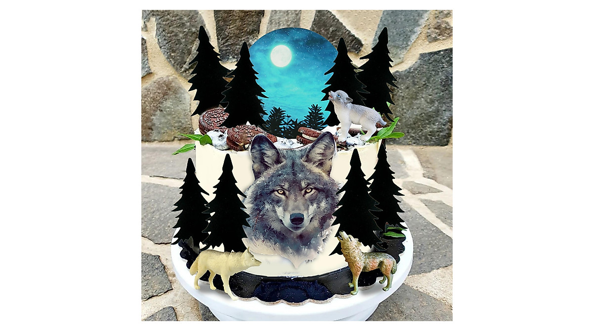 13 PCS Wolf Cake Topper Full Moon Cake Decor with Animal Figurine for ...