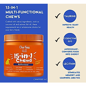 15-in-1 Multivitamin Dog or Cat Chews - Salmon Oil, Immune Support, Heart Health, Hip and Joint Health - 130 Soft Chews