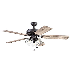Prominence Home Saybrook, 52 inch Indoor Farmhouse LED Ceiling Fan with Light, Pull Chain, Three Mounting Options, Dual Finish Blades, Reversible Motor - 51593-01 (Espresso)