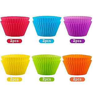 Silicone Cupcake Baking Cups, Reusable Muffin Cup Liners, 2.75 OZ Cup Cake Molds Set Non Stick Cupcake Wrappers Cupcake Holder Cupcake Liners 12 Pack 6 Rainbow