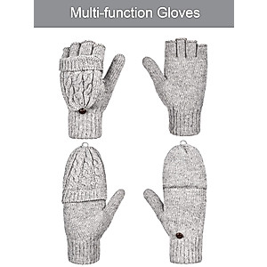 Bememo 2 Pairs Convertible Mittens for Women, Women's Fingerless Gloves with Mitten Cover Winter Knitted Convertible Gloves with Buttoned Thumb Cover