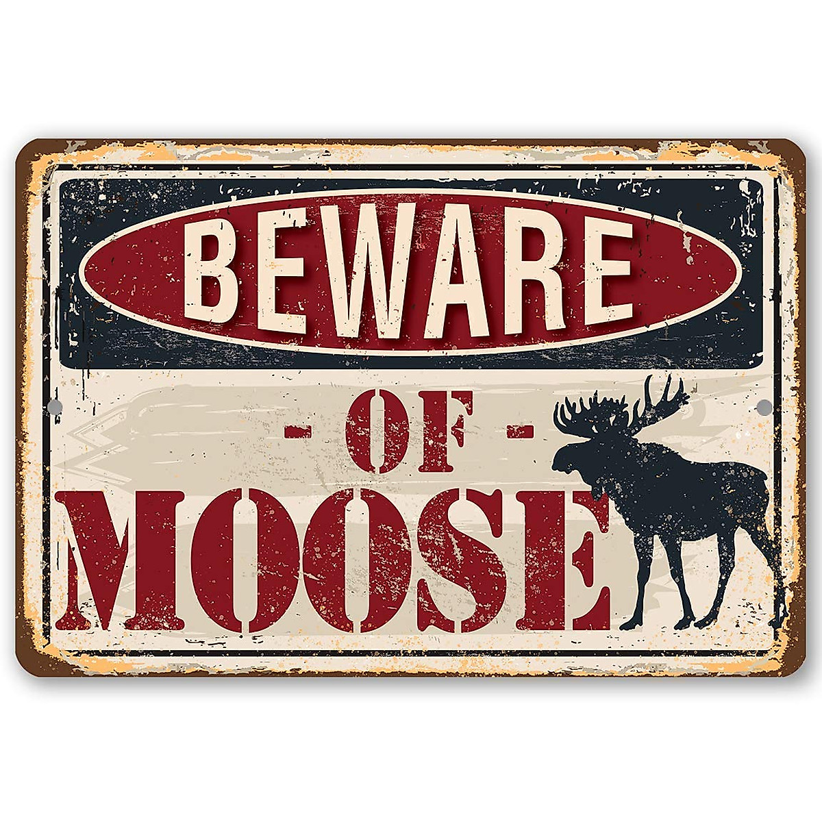 Beware of Moose - Rustic Metal Sign for Home, Cabin, Hunting Lodge, Outdoors and Lake House Display, Perfect Gift Idea for Nature and Wildlife Lovers, 8x12 Indoor/Outdoor Durable Metal Sign