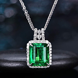 KEETEEN Colorful Life Sterling Silver Necklace with Princess Cut Pendant in Simulated Gemstones (Luxury Emerald)