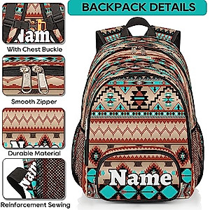 Herdesigns Aztec Print Custom Backpack for Men Women Adult Aztec Geometric Personalized Lightweight Casual Laptop Backpack Customized Computer Hiking Gym Travel Travel Daypack with Name
