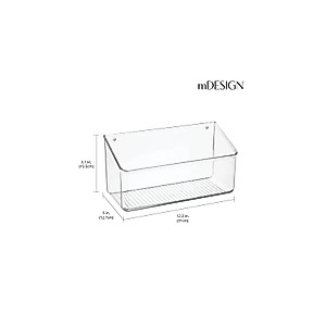mDesign Plastic Wall Mount Organizer - 12" Wide Hanging Caddy for Home Storage - Angled Mountable Container Bin for Dorm, Bathroom, and Office - Phone Holder Basket - Ligne Collection - 2 Pack -Clear