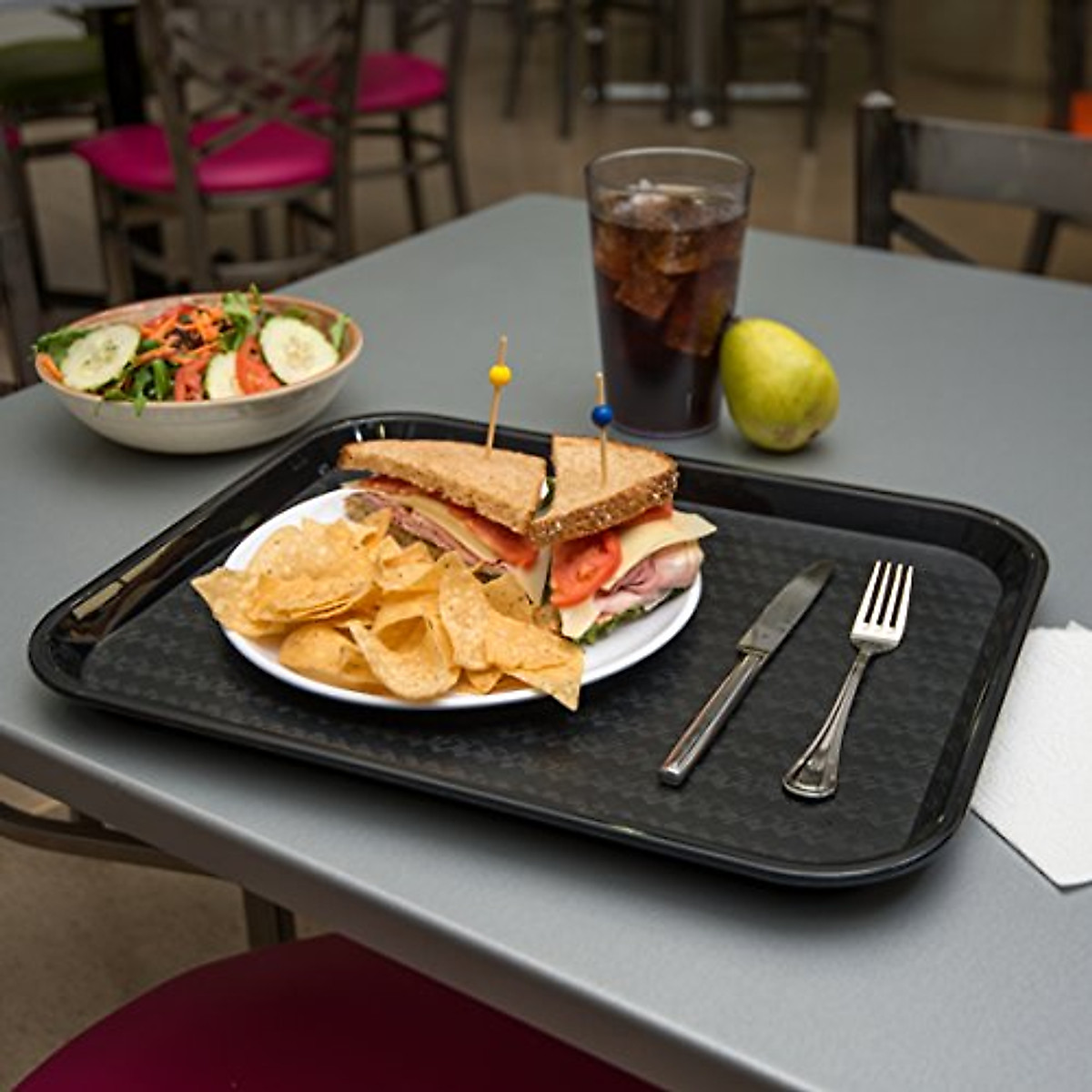 Carlisle FoodService Products Cafe Plastic Fast Food Tray, 14" x 18", Black, (Pack of 12)