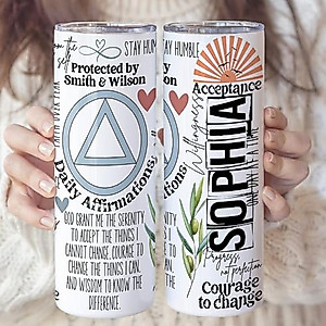 Personalized AA Recovery Affirmations Tumbler, Stainless Steel Vacuum Insulated Coffee Cup with Lid and Straw Double Wall Travel Mug for Tea Cold Beverages Drinks (30 oz)