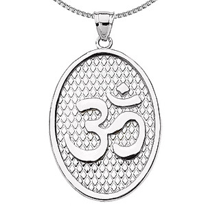 Fine Sterling Silver Engravable Om/Aum Oval Shaped Yoga Charm Pendant Necklace, 16"