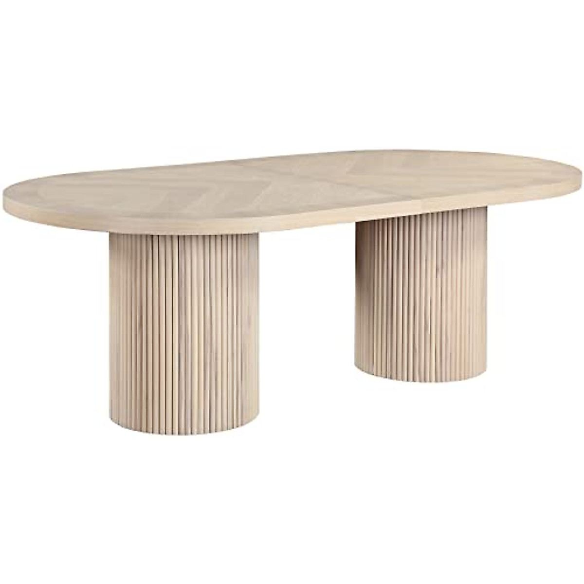Meridian Furniture 725Oak-T Belinda Collection Mid-Century Modern Solid Wood White Oak Veneer Dining Table, Oval Design, Fluted Bases, 2 Leaves Included, 90"/106.5"/123" W x 47.5" D x 31" H, White