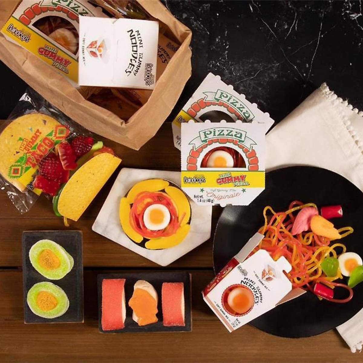 Raindrops – Raindrops Christmas Gift Box – Candy Gift Box – Candy Gift Basket Including Gummy Pizza, Small Sushi, Large Sushi, Hamburger, Noodles, Taco, Sandwich, and Fries – 8 Gummy Candy Assortments