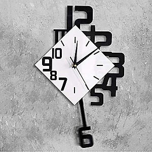 The Geeky Days Large Numbers Pendulum Clock Black and White Modern Design Irregular Numerals Decorative Fashion Silent Quartz Wall Watch with Swinging Number