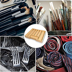 KAHOO Bamboo Kitchen Drawer Organizer, Kitchen Drawer Organizer and Utensil Organizer, Silverware Organizer with Grooved Drawer Dividers for Kitchen Utensil and Flatware Bedroom Office