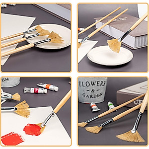Artist Fan Paint Brush Set of 6, Hog Bristle Natural Hair Anti-Shedding Brush Tips, Long Wooden Handle for Comfortable Holding, Great for Acrylic Watercolor Oil Painting