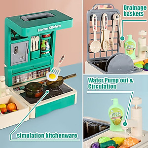 Aikitub Kitchen Play Set for Kids - 49PCS Pretend Cooking Playset Accessories with Pot and Pan,Dish Rack,Play Sink,Pretend Play Food Toys with Baby&Toddler-Educational Gift for 3 4 5 6 Ages Girls&Boys