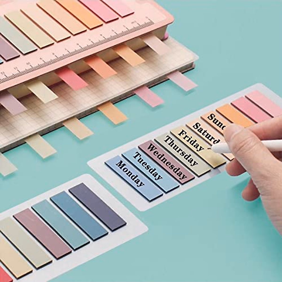 ELII Sticky Tabs 1200pcs Page Markers,Morandi Sticky Note Tabs Colored Writable and Repositionable Book Flags Tabs Strip Index Tabs,Page Tabs
