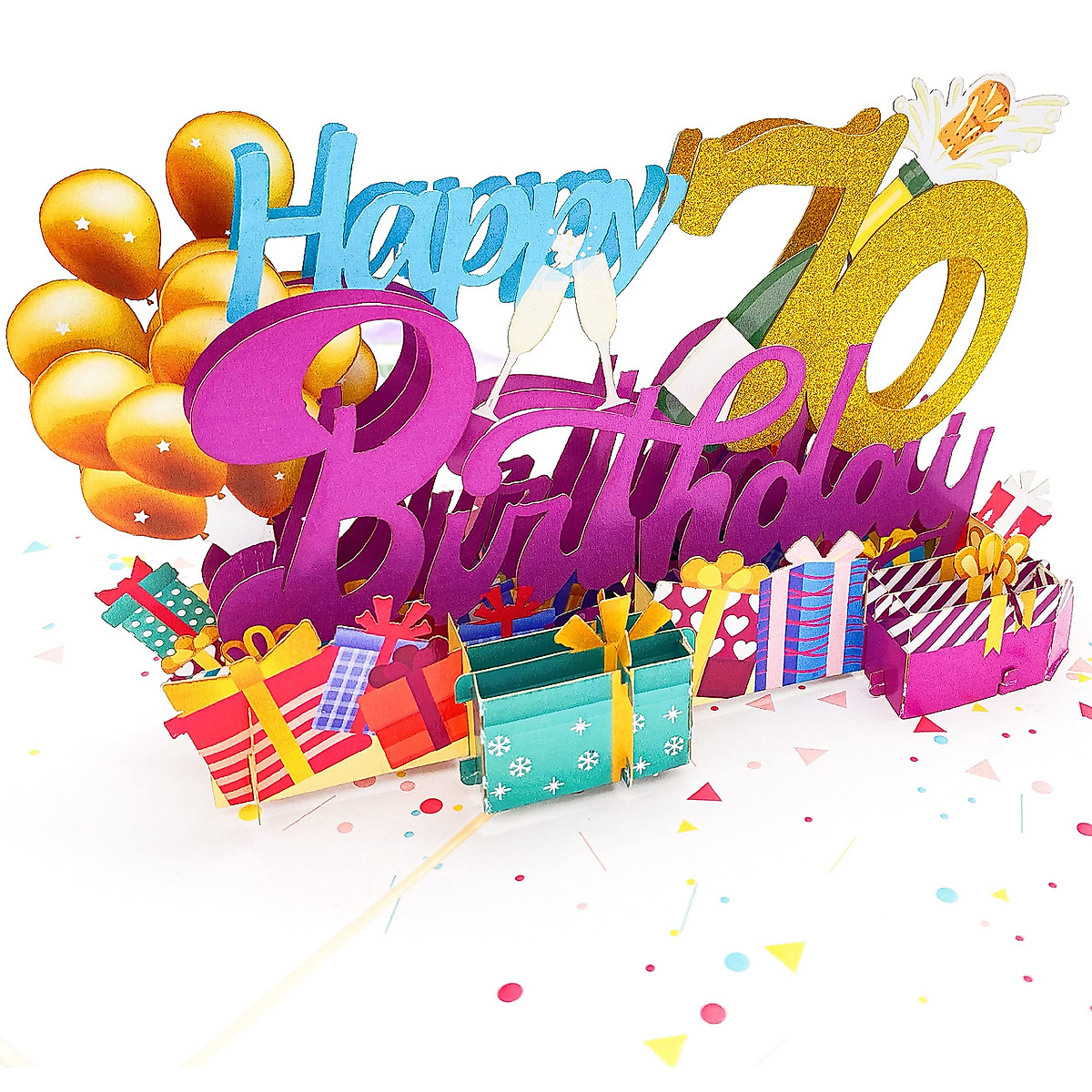 Liif Happy 70th Birthday Pop Up Card, 70 Birthday Card For Women, Men, Mom, Dad | Glitter 70 | With Message Note & Envelop | Size 8 x 6 Inch