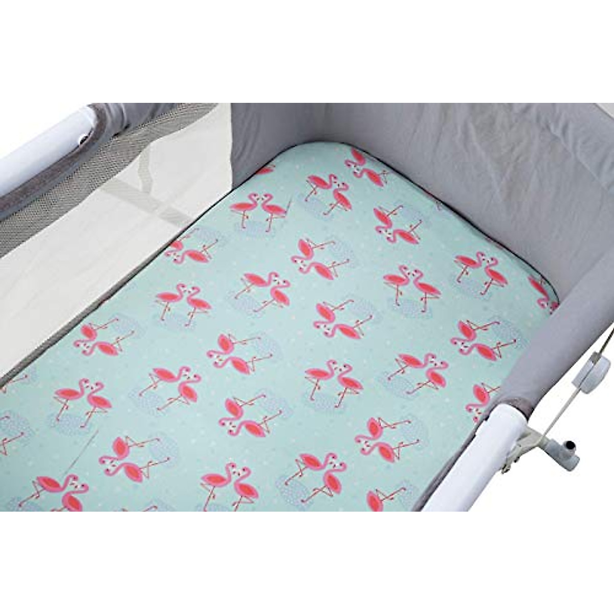 Tontukatu Bassinet Sheet Set 3 Pack Jersey Knit Ultra Soft Flexible Breathable Baby Girl Boy Fit for Halo, MiClassic, Chicco Lullago Mattress and More Flamingo Elephant Horse Lt Green Pink