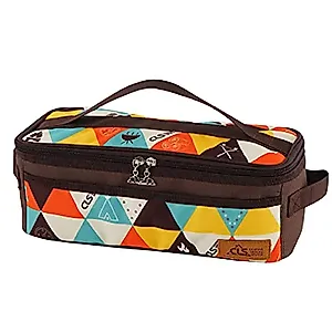 Azarxis Camping Cooking Utensils Organizer Bag Travel Storage Bag Portable Small Stuff Case for Storing Flatware Cutlery Digital Accessories Cosmetics Makeup Brushes (Brown with Triangle Shape)