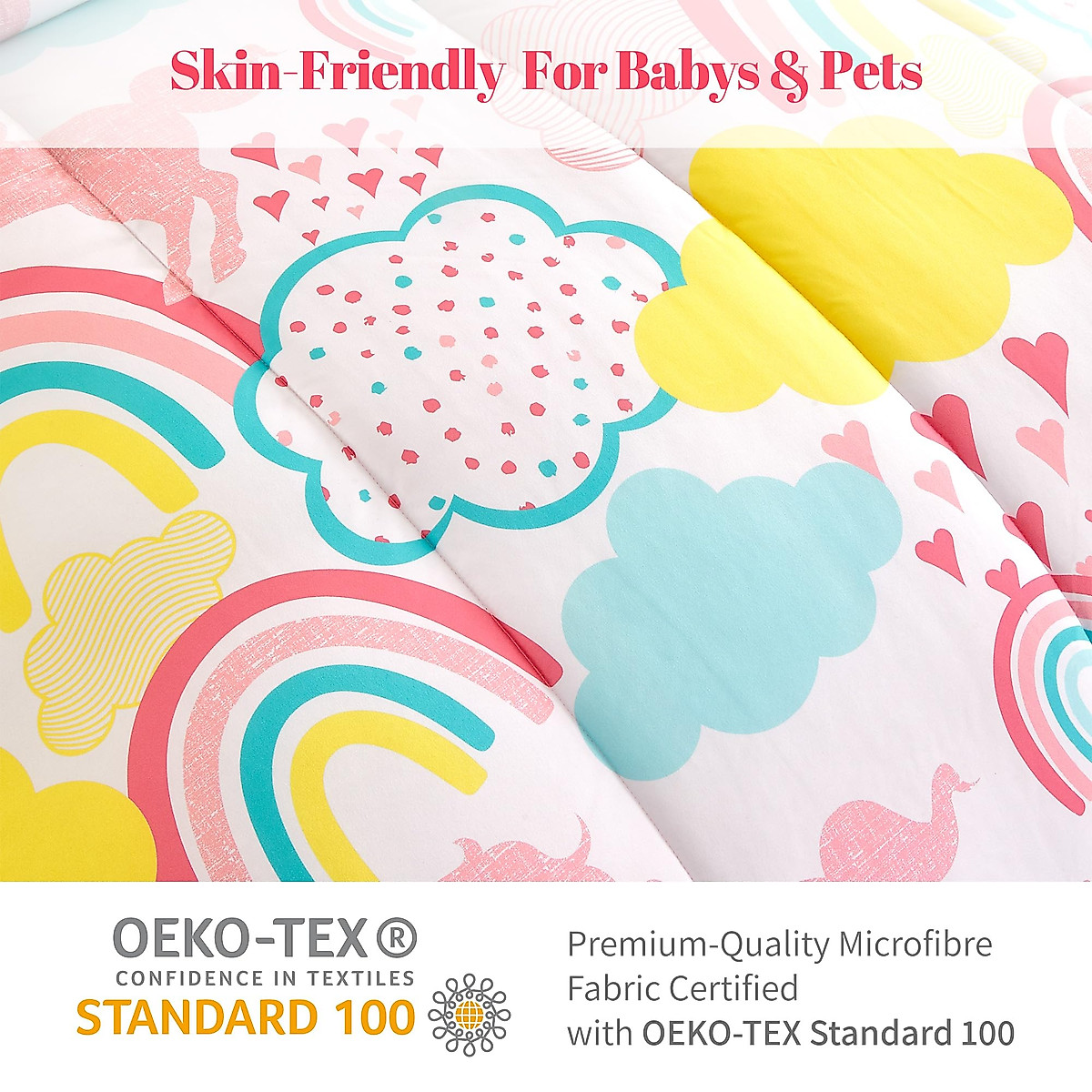 Sonive Girls Twin Comforter Set, Breathable, 5 Pieces with 1 Comforter(66"x90"), 1 Fitted Sheet, 1 Flat Sheet, 1 Pillow Sham, 1 Pillowcase Gift Choice, Rainbow Unicorn