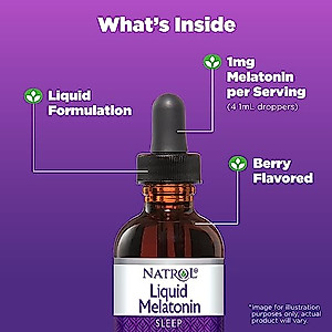 Natrol Liquid Melatonin 1mg, Berry-Flavored Dietary Supplement for Restful Sleep, 2 Fl Oz, 15 Servings