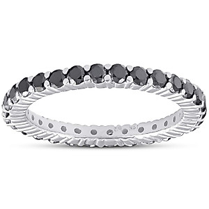 1 Ct Black Diamond Eternity Ring 14k White Gold - Size 6.5