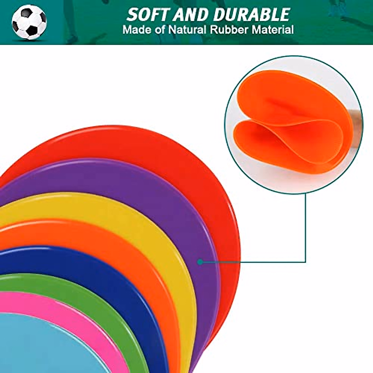 UQXY Spot Markers 10 Inch Non Slip Rubber Agility Markers Flat Field Cones Floor Dots for Soccer Basketball Sports Speed Agility Training and Drills (6PCS)