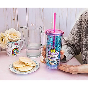 Sanrio Hello Kitty Stacked Donuts Carnival Cup with Reusable Straw and Leakproof Lid | Plastic Cold Cup for Boba Milk Tea Beverages, Home & Kitchen Essentials | Cute Kawaii Gifts | Holds 20 Ounces