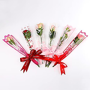 Aylmrice Clear Flower Bouquet Sleeve Flower Wrapping Plastic Paper Floral Arrangement Supplies Wrap Bags Single Rose Packaging Bags for Party Feastival Wedding Valentine's Day 100 Counts White