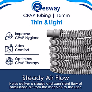 Resway CPAP Tubing | White 15mm Diameter | Universal CPAP Hose Compatible with Most Machines & Masks | Easy-Grip 22mm Ergonomic Cuff for Secure Fit | Lightweight Flexible Tube - 6 Feet Long