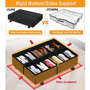 punemi Under Bed Shoe Storage Organizer With Wheel & Adjustable Dividers, Underbed Shoes Boot Closet Storage Solution Containers - Side & Bottom Support & 3 Handles, Up To 12 Shoes, 29.5"X23.6"X7.9"