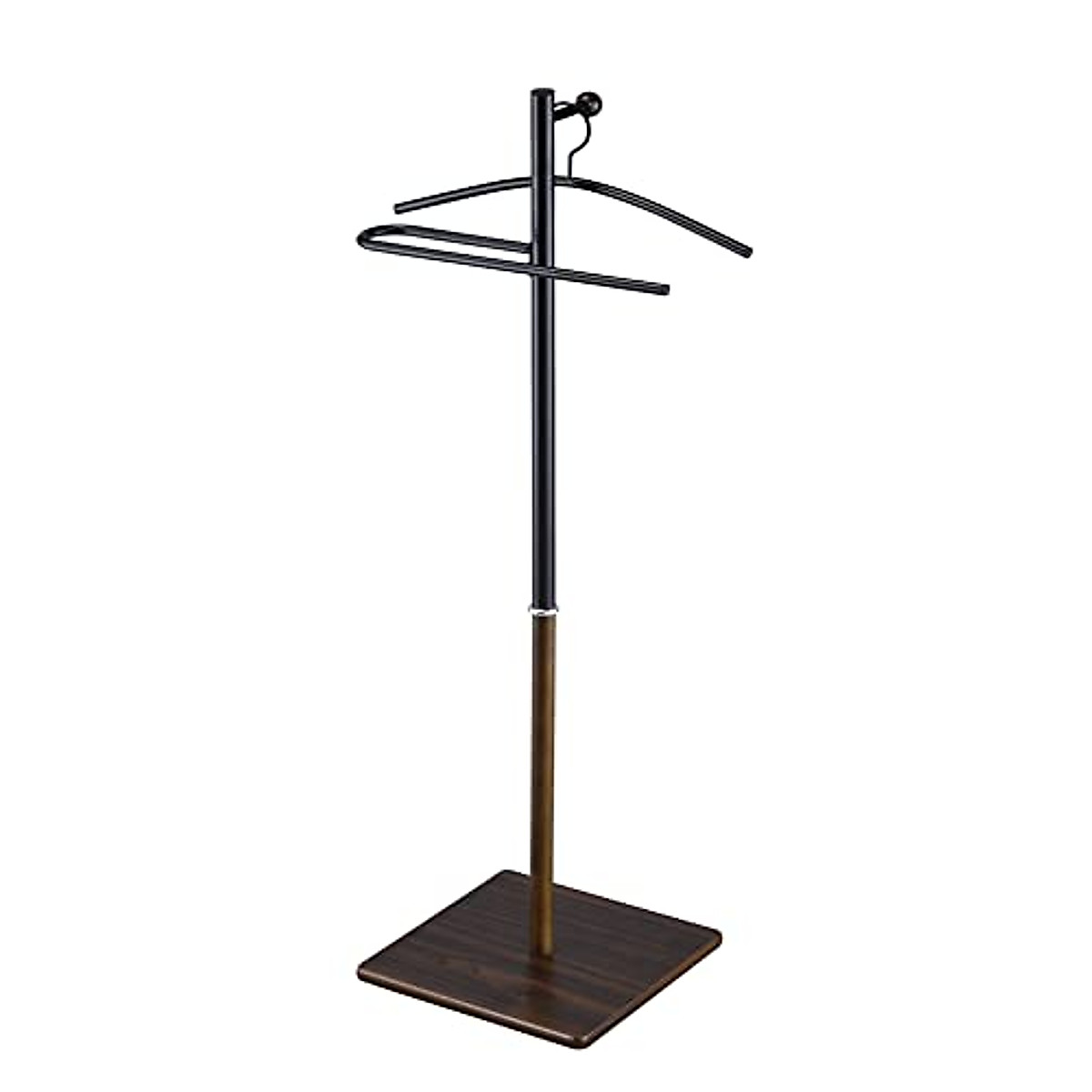 Proman Products VL17240 Kumo Freestanding Metal Valet Stand Organizer with Removable Hanger, Trouser Bar, 2 Tone (Black/Walnut), 11.5" W x 11.5" D x 41" H