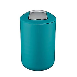 WENKO, Garbage Bin with Swing Lid, Bathroom Trash Can, Waste Basket for Small Spaces, Bedroom, Office, Guest Toilet,1.7 gal, 7.68 x 7.68 x 12.2 in, 19.5 x 19.5 x 31 cm, Petrol Blue