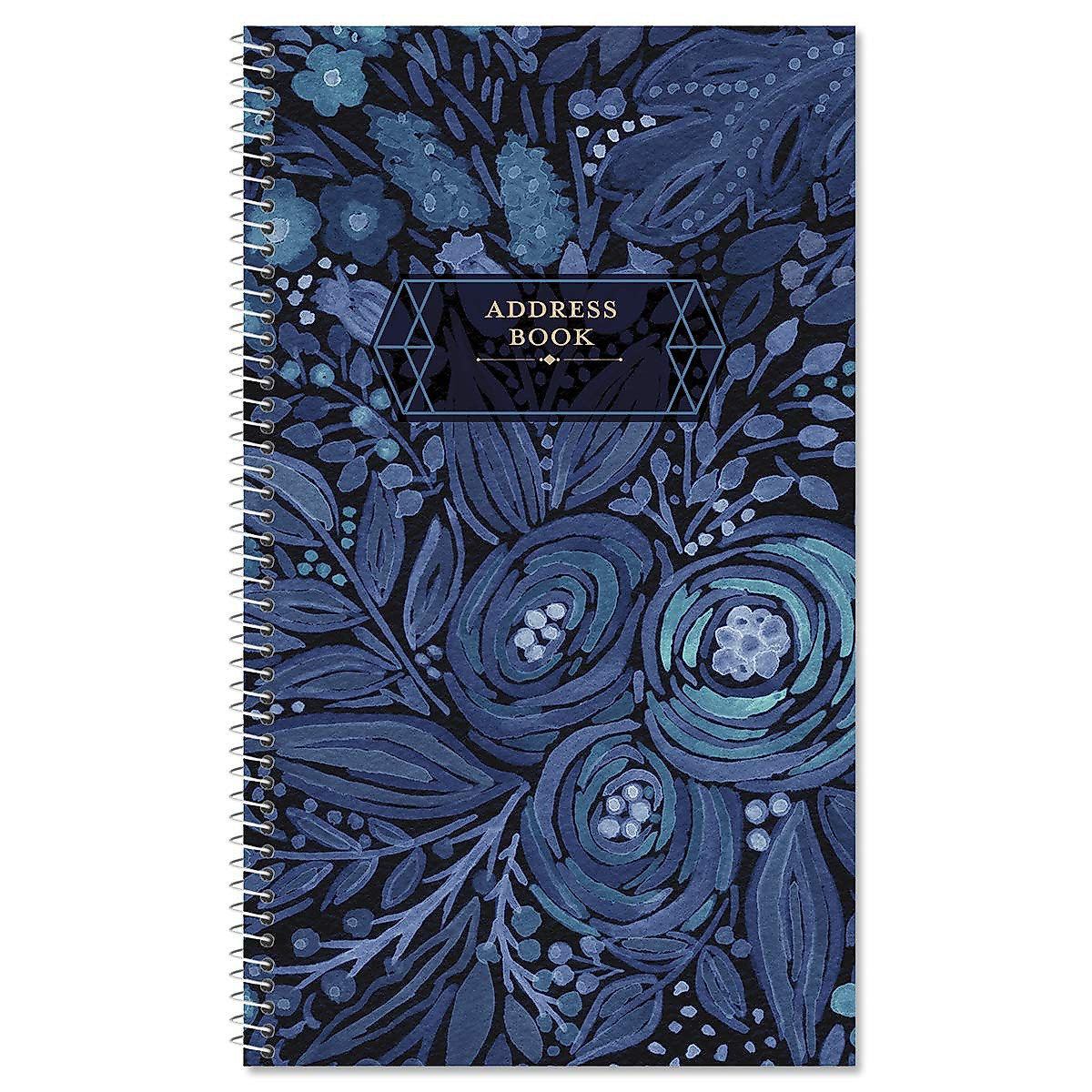 Navy Blossoms Address Book - 94 Pages; 5" x 8-1/2", Spiral-Bound, 50 Replacement Cover Stickers