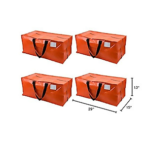 DURASACK Heavy Duty Moving Bag Storage Container Duffle Bag with Zipper, Reinforced Carry Straps and Backpack Straps, Made of Rugged Woven Polypropylene, Pack of 4, Orange