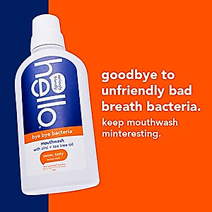 Hello Bye Bye Bacteria Oral Rinse Mouthwash, Alcohol Free Mouthwash for Bad Breath with Tea Tree Oil and Zinc, Multipack, No Alcohol, No Dyes, Vegan, Herbal Mint Flavor, 3 Pack, 16 OZ Bottles